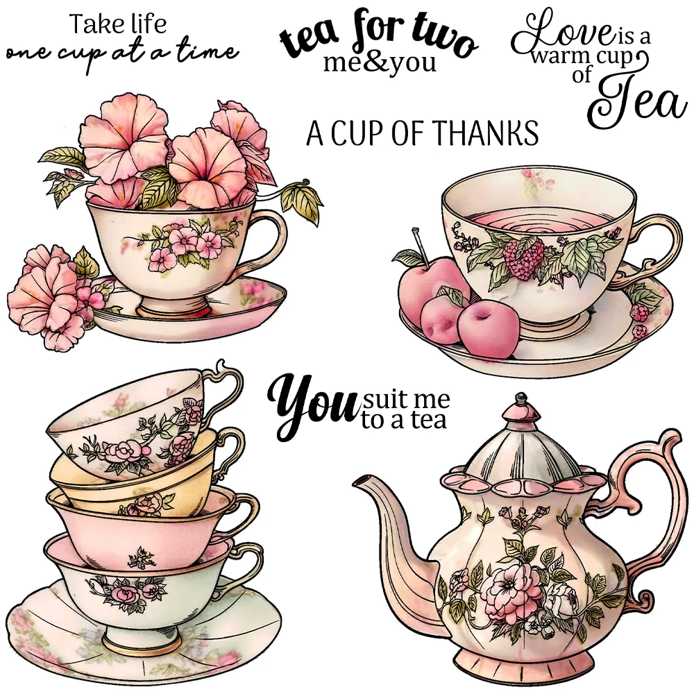 Mangocraft Vintage Tea Set Clear Stamps Teapot Cups DIY Scrapbooking ...