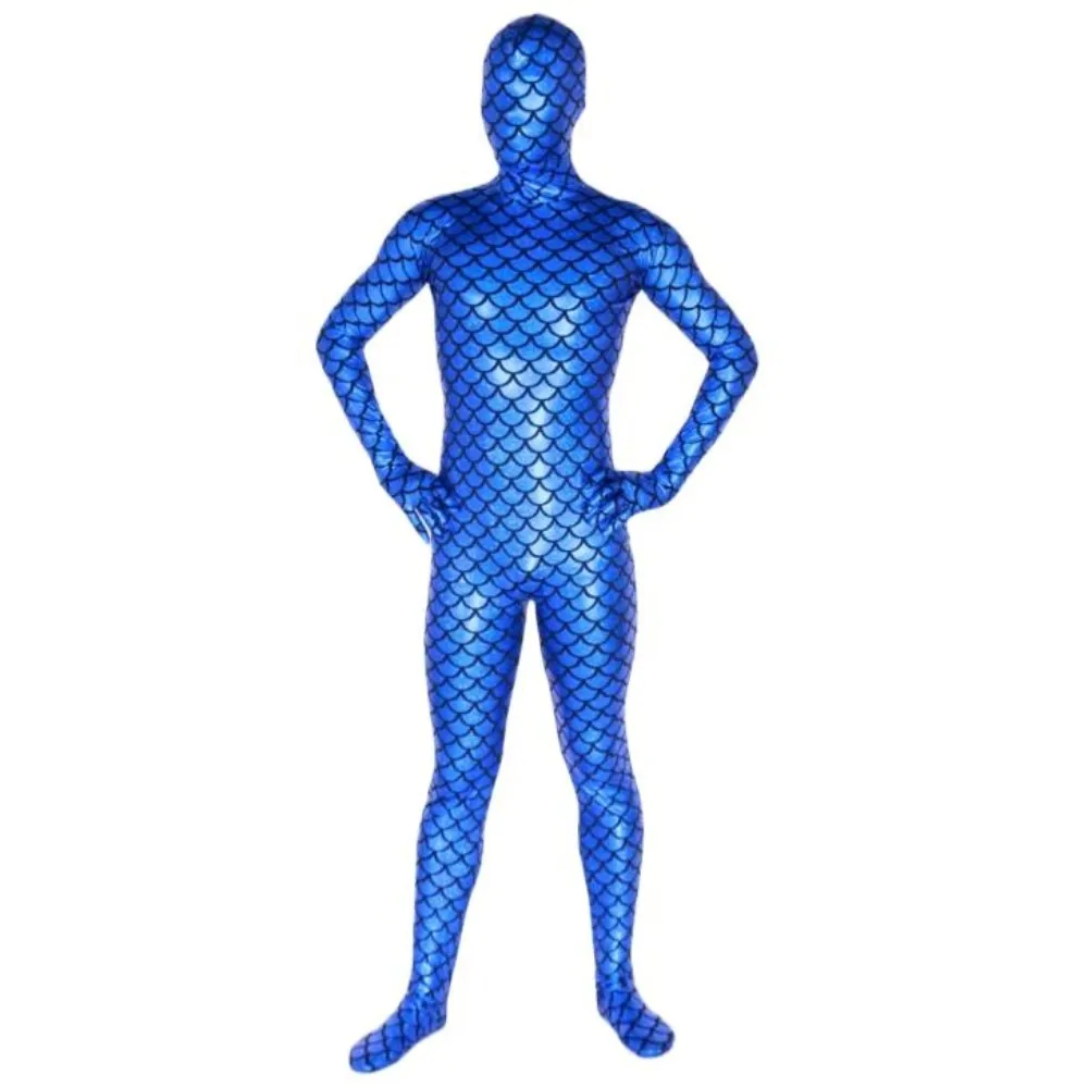 Halloween cosplay kostüm blau farbe große fisch-skala muster ...