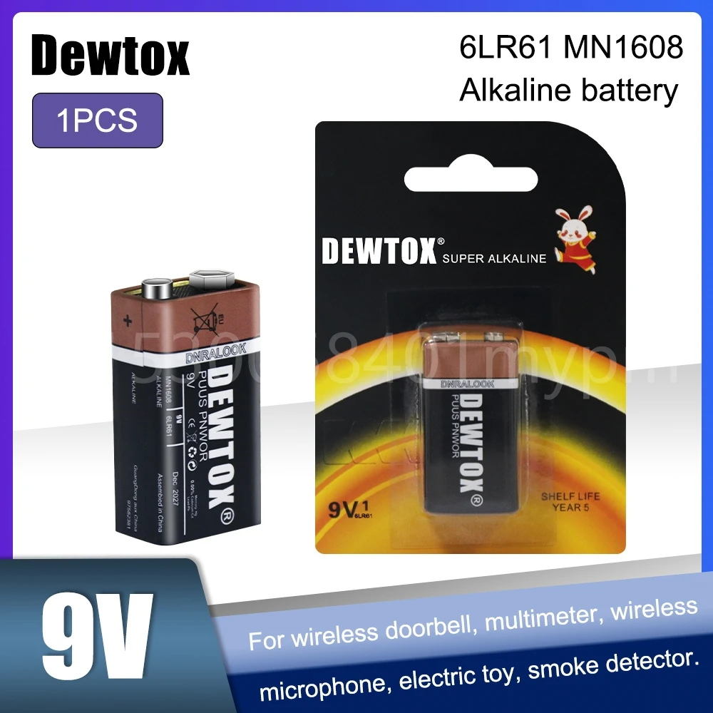 1PCS-New-Original-Dewtox-9V-6F22-Alkaline-Battery-PPP3-6LR61-MN1604-For ...