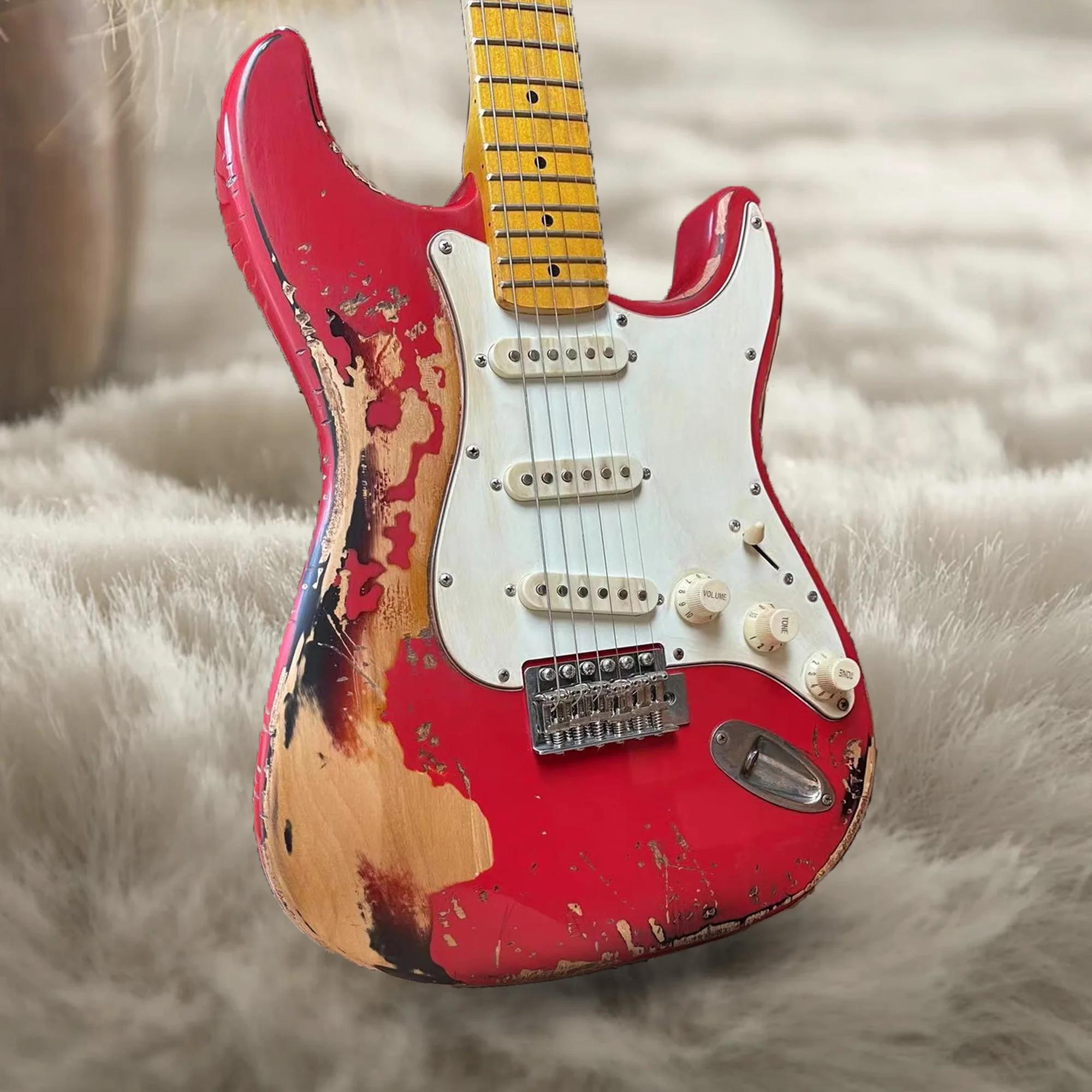 Custom-High-Quality-Relic-Electric-Guitar-Classic-Red-Color-White ...