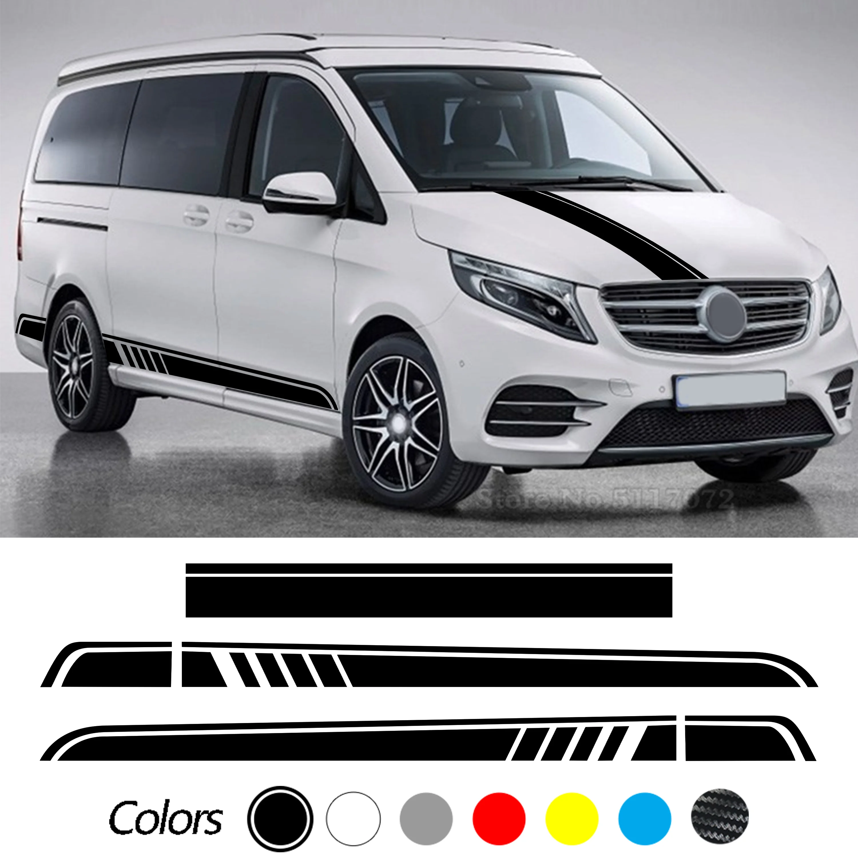 3-Pcs-Car-Hood-Decal-Side-Stripes-Skirt-Sticker-For-Mercedes-Benz-V ...
