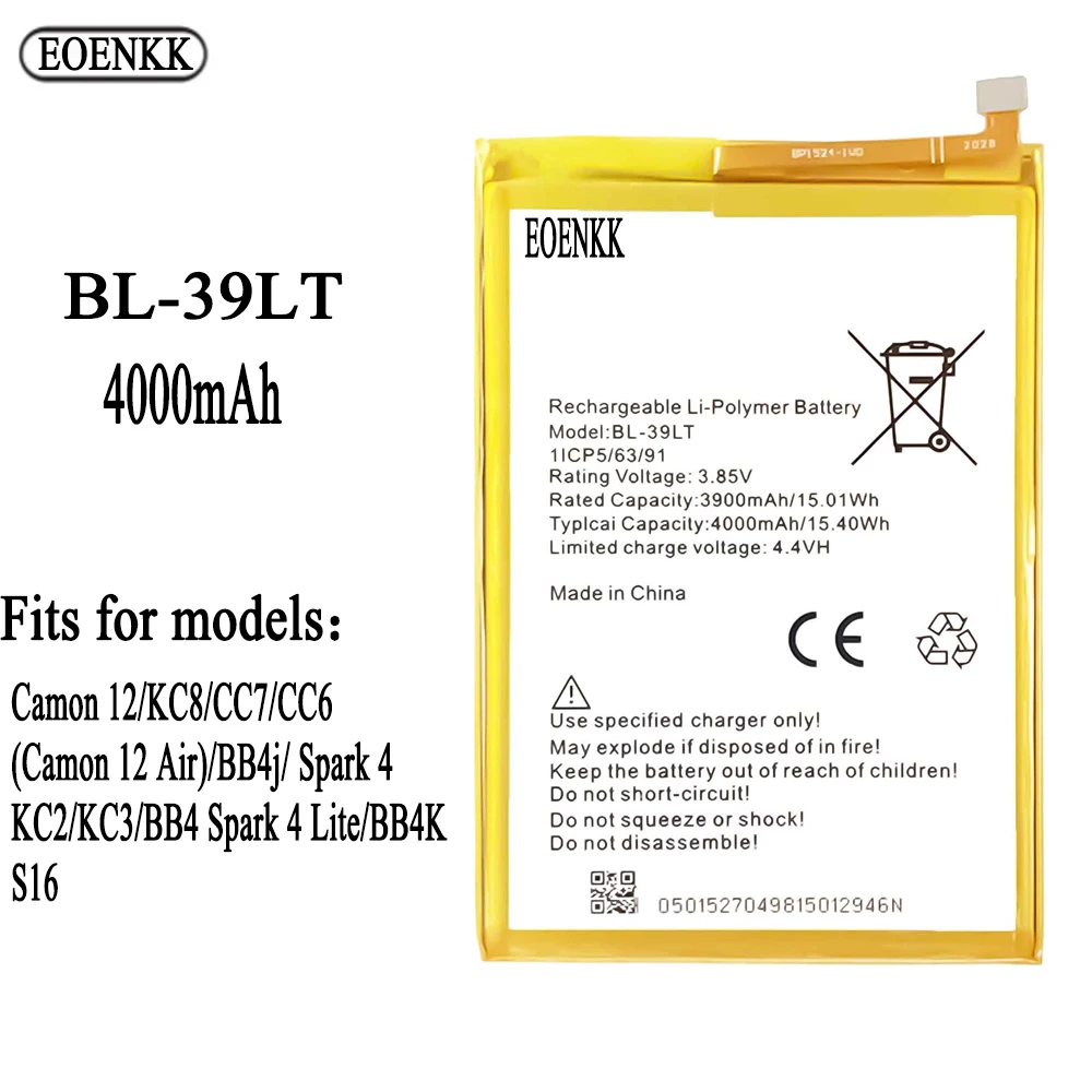 BL 39LT 39LT For Tecno Camon 12 KC8 CC7 CC6(Camon 12 Air)/BB4j/ Spark 4 ...