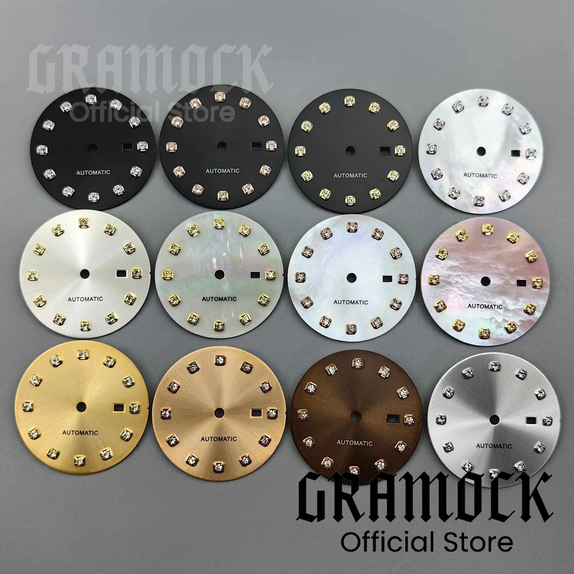 Gramock Lady's 24.5mm NH05 Black Watch Dial Shell/Sunberst Face Diamond ...