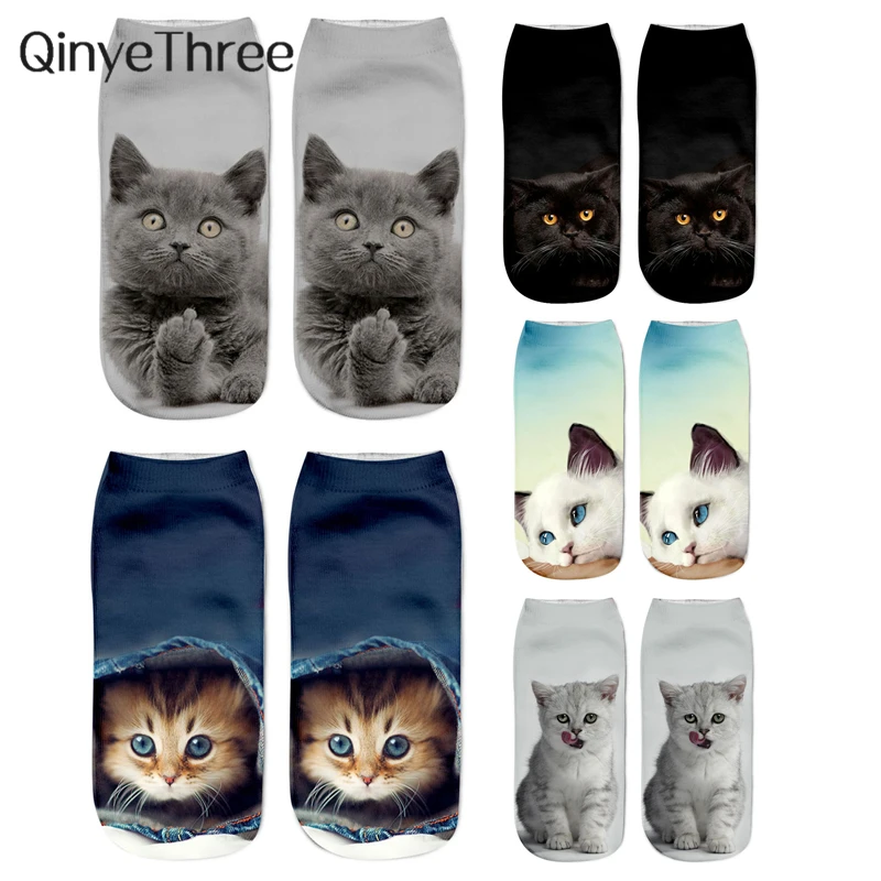New 3d Print Funny Cute Cartoon Kitten Unisex Short Socks Creative ...