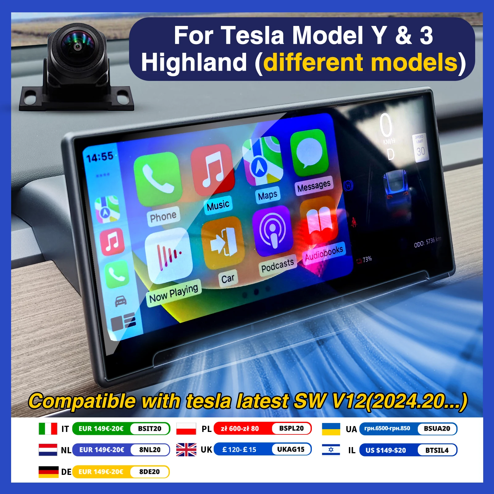 Hud-for-Tesla-Model-Y-3-Front-Display-Carplay-Speedometer-Head-Up-Air ...