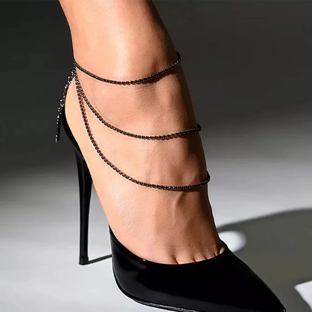 2023 Rhinestone Sexy Black Multilayer Anklet Chain Bracelet Foot ...