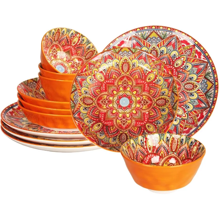 Mandala Dinnerware Sets 12 Pcs Serves 4 Buffet Dinnerware Boho Plates ...