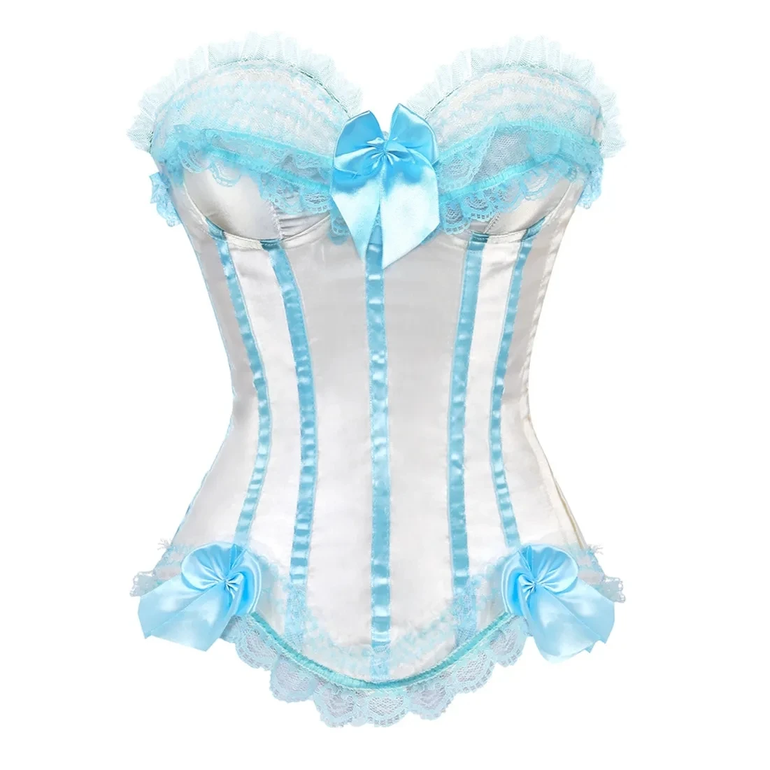 Padded Cups Lace Overlay Corsets Bustiers Top Sexy Satin Overbust ...