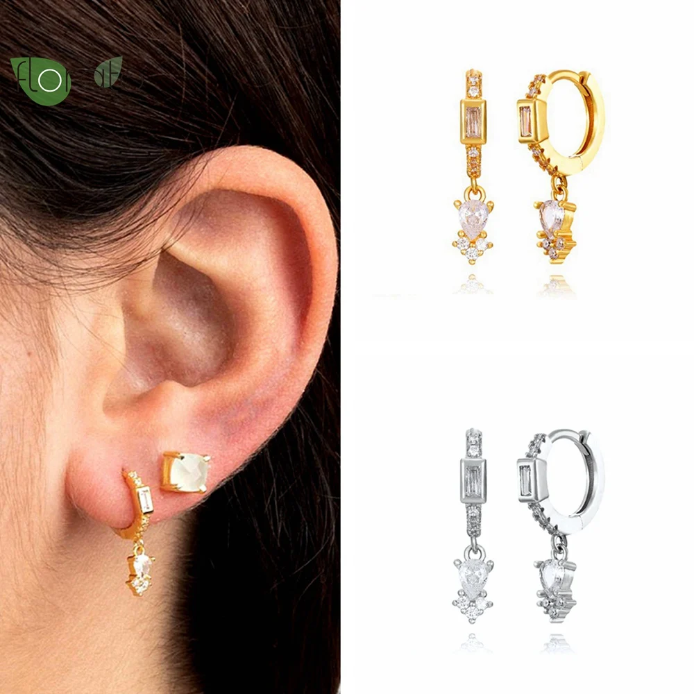925 Sterling Silver Needle Fashion 24K Gold Earrings Elegant Water Drop ...