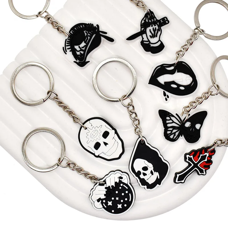 1PCS-PVC-Keychain-Black-White-Halloween-Key-Rings-Halloween-Key-Holders ...