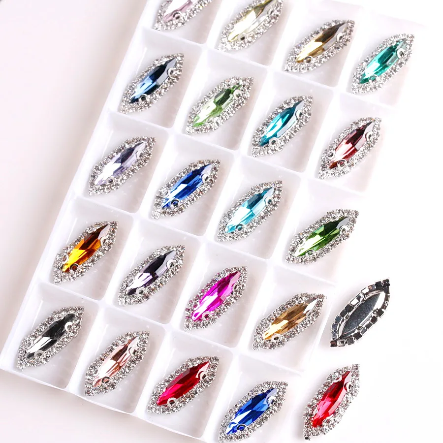 Glass-crystal-Navette-shape-with-rhinestone-chain-in-Silver-metal-claw ...