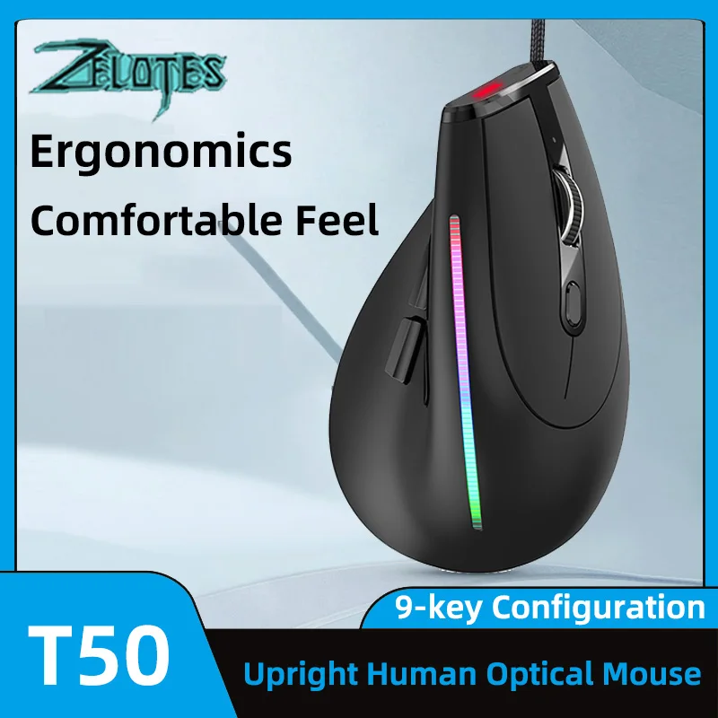 ZELOTES-T-50-Vertical-Ergonomic-USB-Wired-Mouse-9-keys-RGB-12800-DPI ...