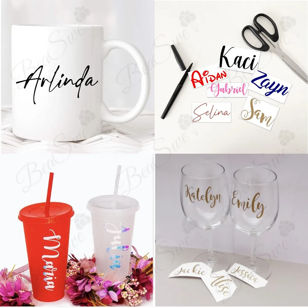 4pcs-Custom-Name-Sticker-Rose-Gold-Black-Size-2x4Inch-For-Cup-Window ...