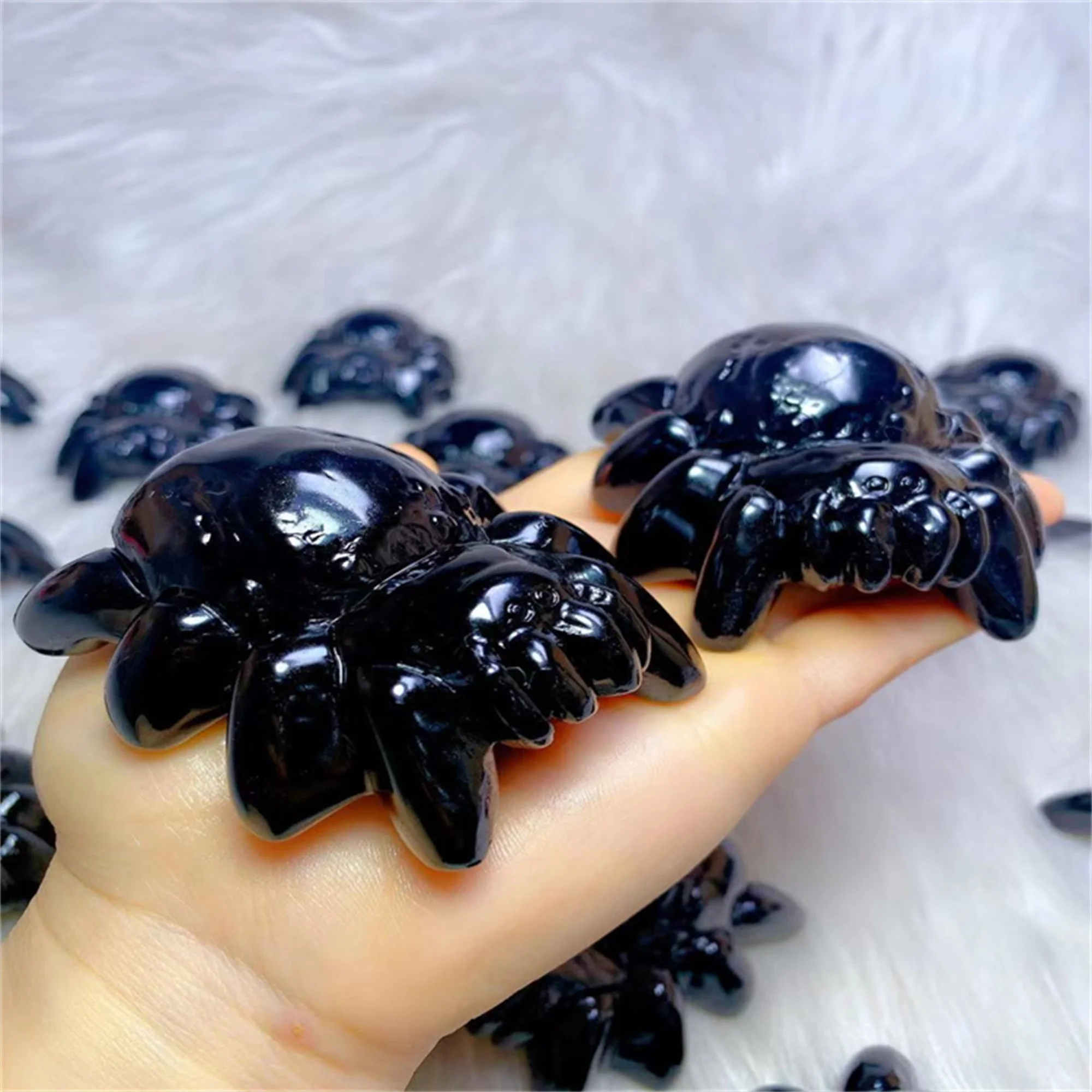 High-Quality-Natural-Healing-Hand-Carved-Crystals-Black-Obsidian-Spider ...