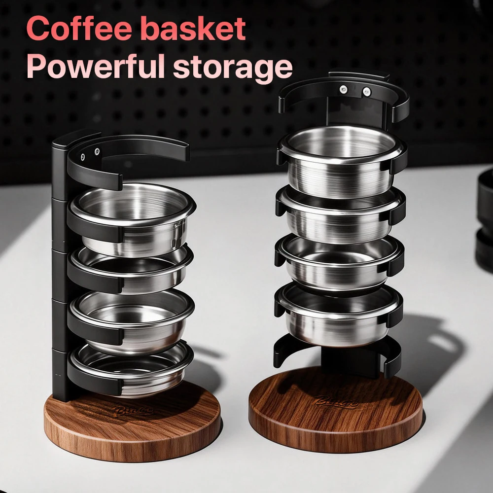 Coffee Basket Rack Espresso Coffee Powder Bowl Holder Walnut Base 58MM ...