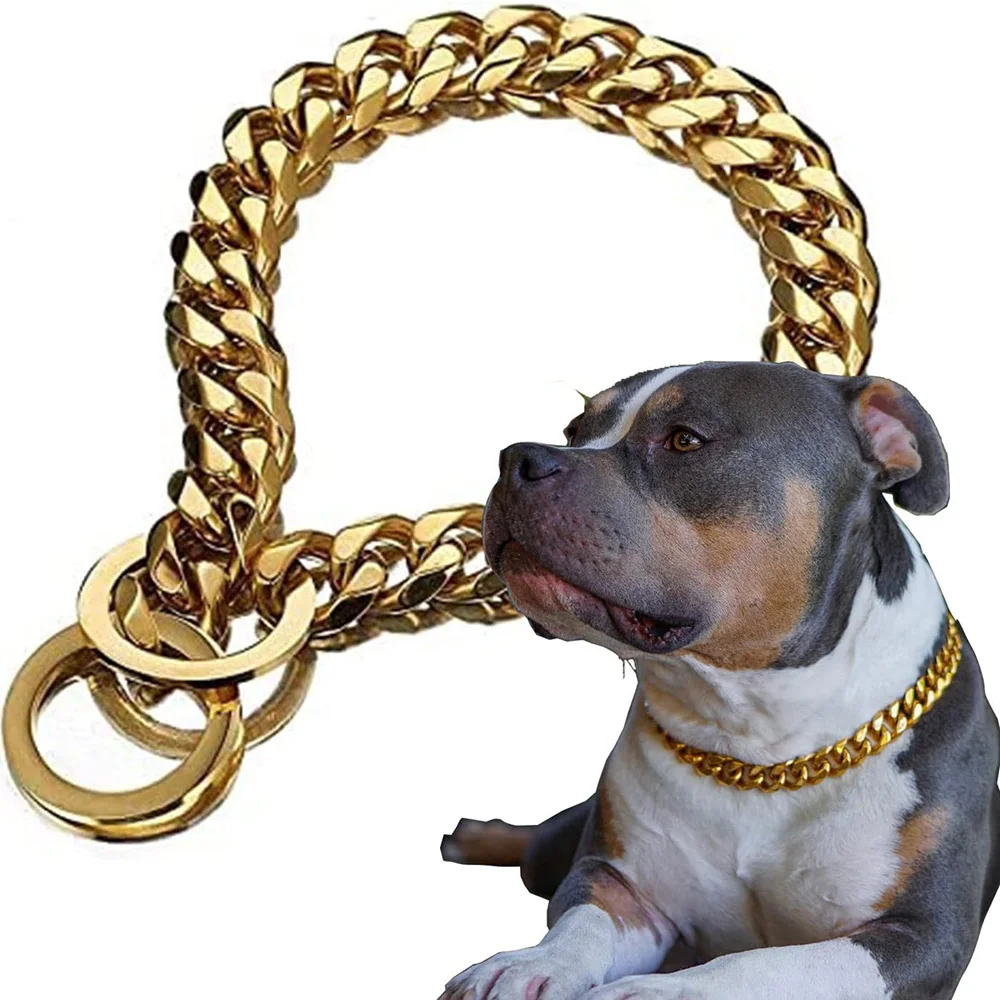 Gold-Chain-Dog-Collar-15mm-Wide-Heavy-Duty-Metal-Cuban-Link-Dog-Slip ...