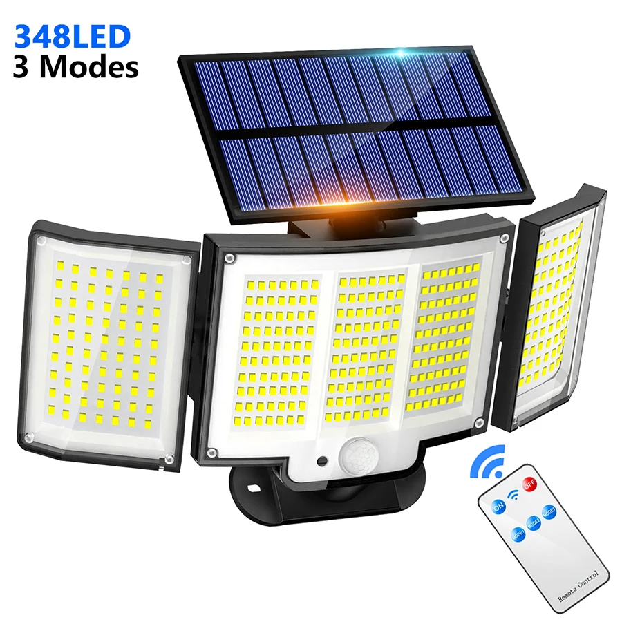 Luz Solar para exteriores, 348 LED, Sensor de movimiento superbrillante ...