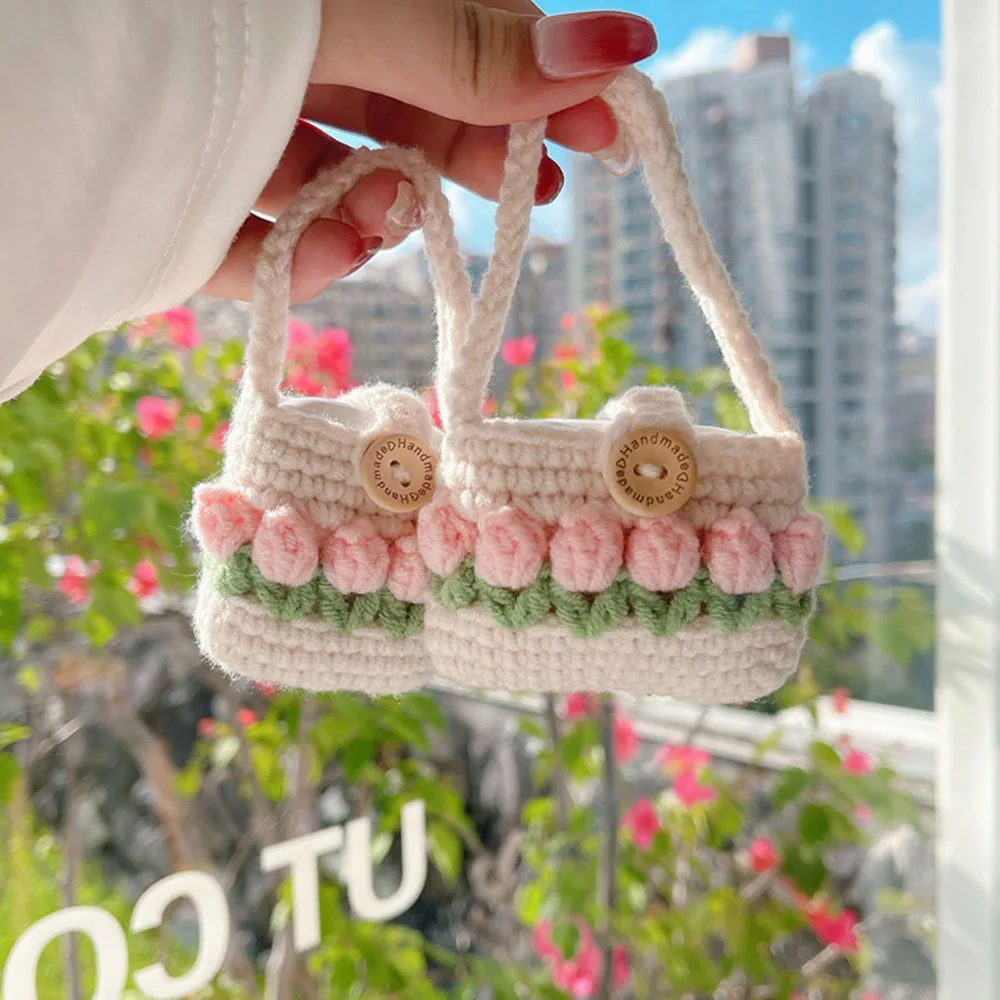 Cute Knitted Woolen Handbag Tulip Floral Earphone Headset Case For ...