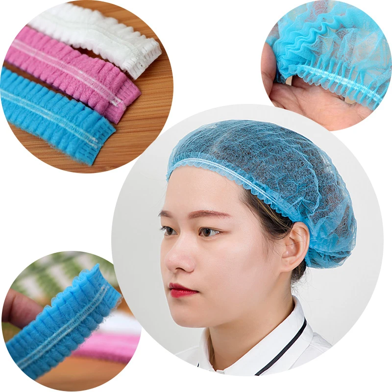 100pcs Non woven Disposable Elastic Pleated Dust Hat Women Men Shower ...