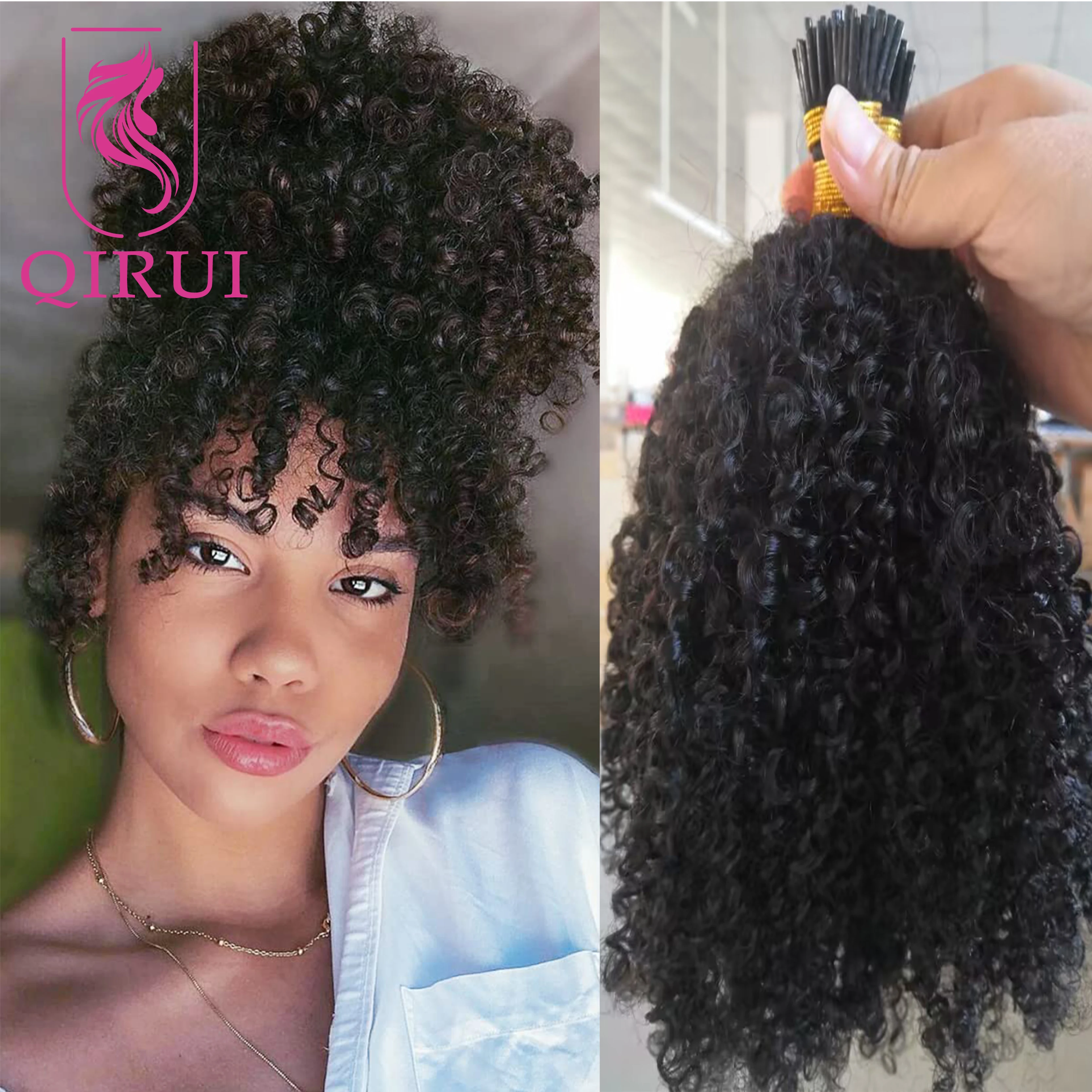 Mongolian Afro Kinky Curly I Tip Microlinks Human Hair Burmese Itip ...