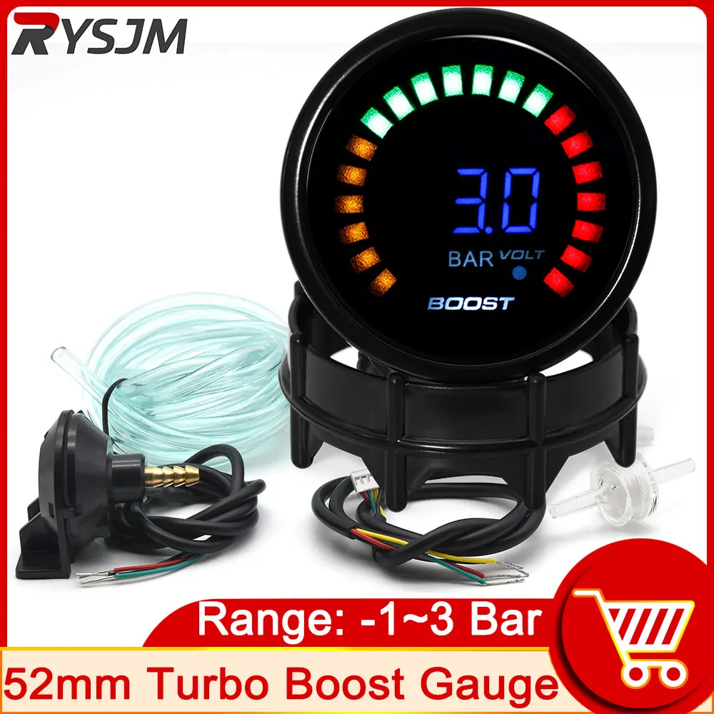 AD 52mm Turbo Boost Gauge -1-3 Bar Car Smoke Len + Sensor Adjustable ...