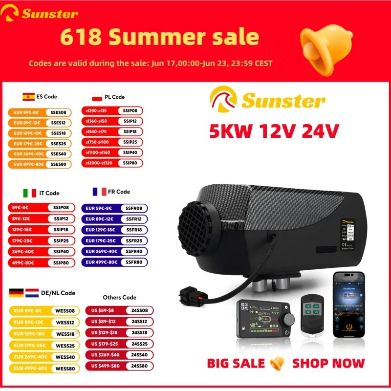 Sunster-5KW-12V-24V-Diesel-Air-Heater-With-LCD-Switch-bluetooth-APP-for ...