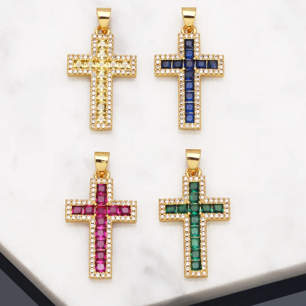 OCESRIO-Multiple-Color-Cross-Pendant-for-Necklace-Copper-Gold-Plated-CZ ...