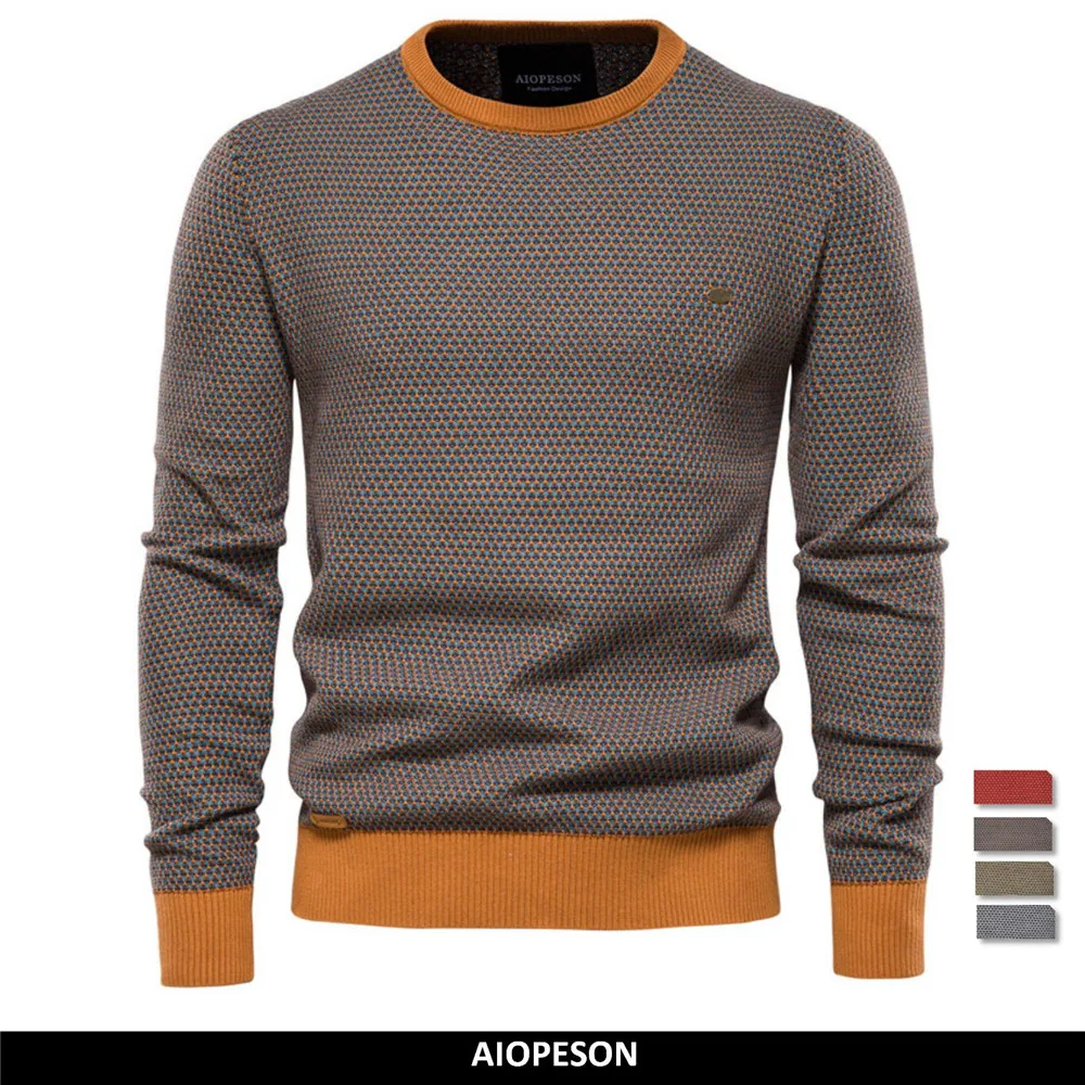 AIOPESON Cotton Loose Pullovers Sweater Men Casual Warm Quality Spliced ...