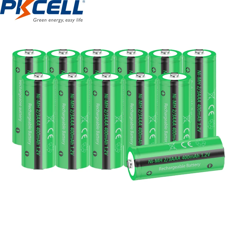 12PC 2/3 AAA battery ni-mh rechargeable battery 400mah 2/3AAA button ...