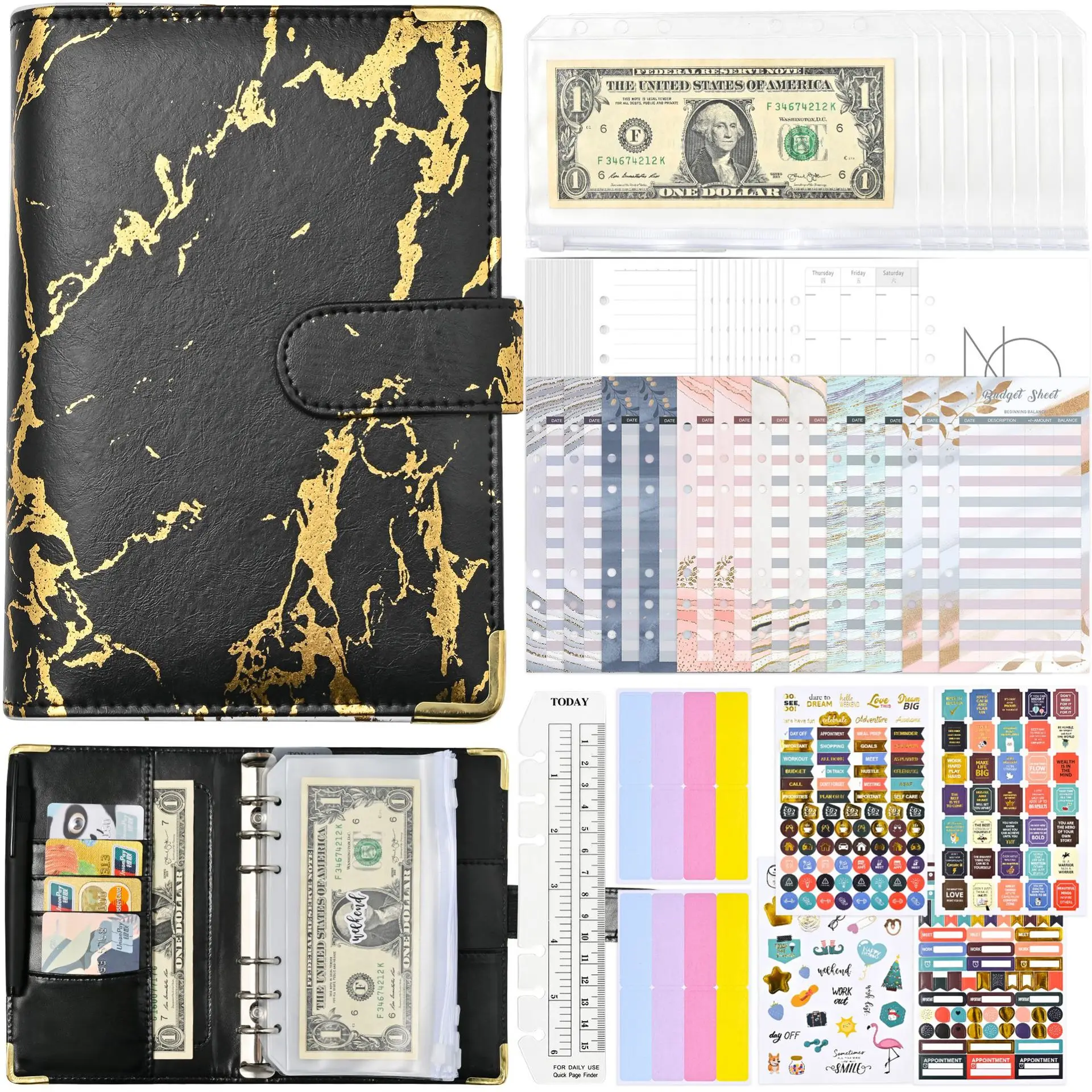 A6-Marble-Money-Budget-Planner-Binder-Zipper-Envelopes-Cash-With-inner ...