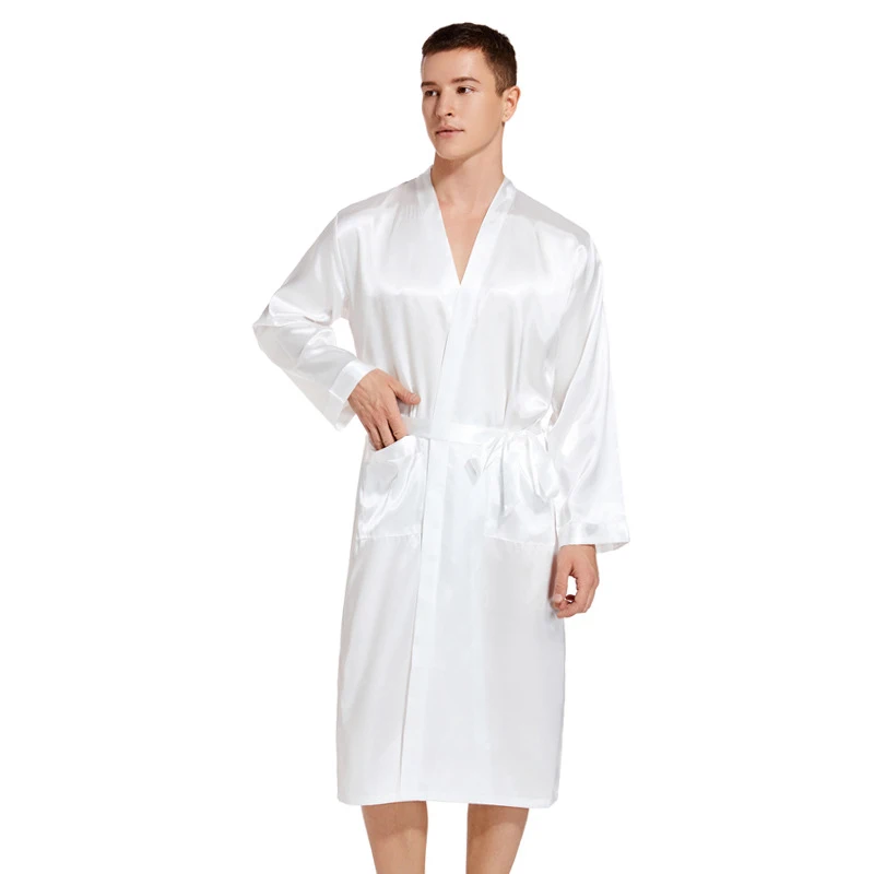 Wholesale-Men-s-V-Neck-Solid-Satin-White-Robe-Kimono-Long-Bathrobe ...
