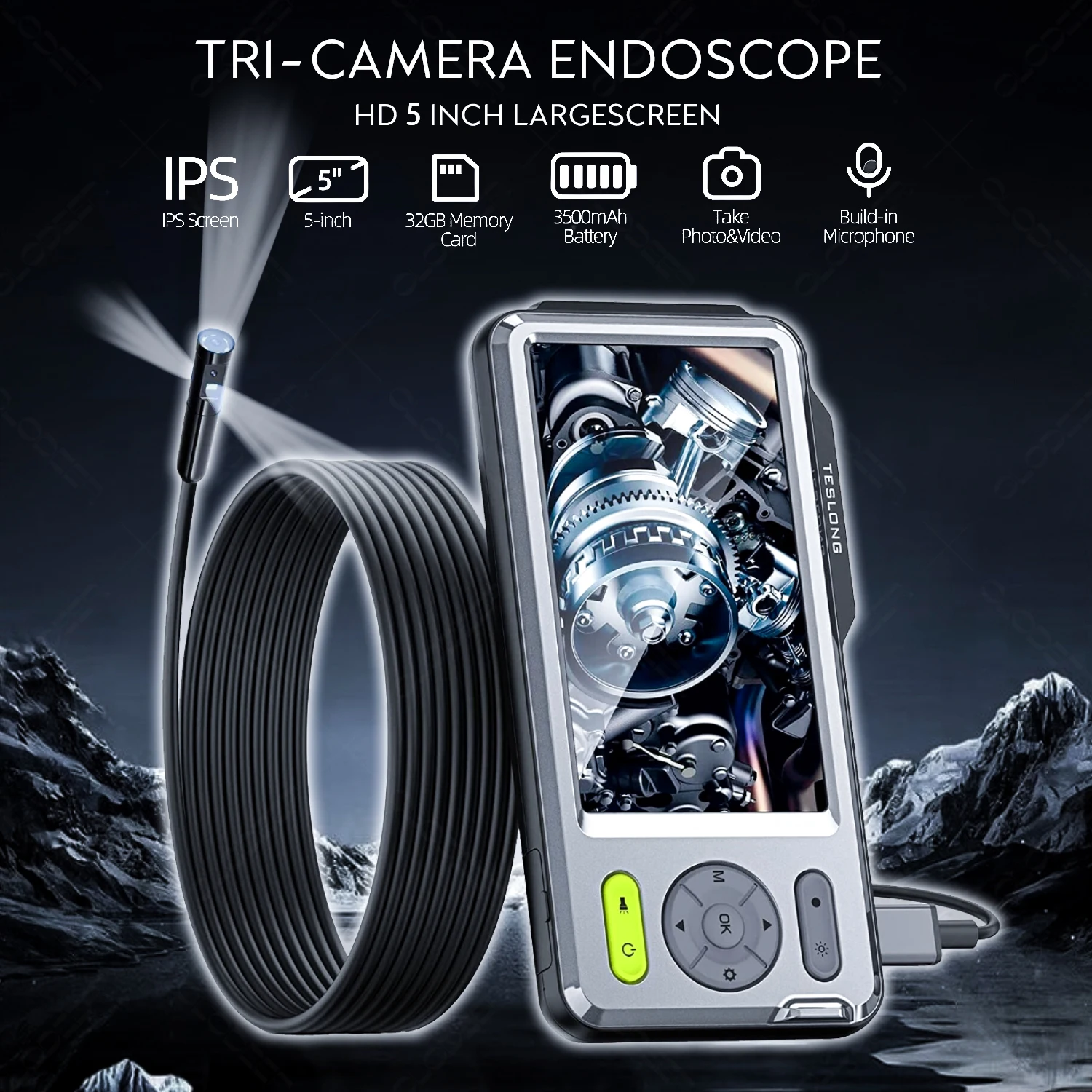 5/8mm 5in 1280P Industrial Endoscope Automotive Boroscope Stethoscope ...