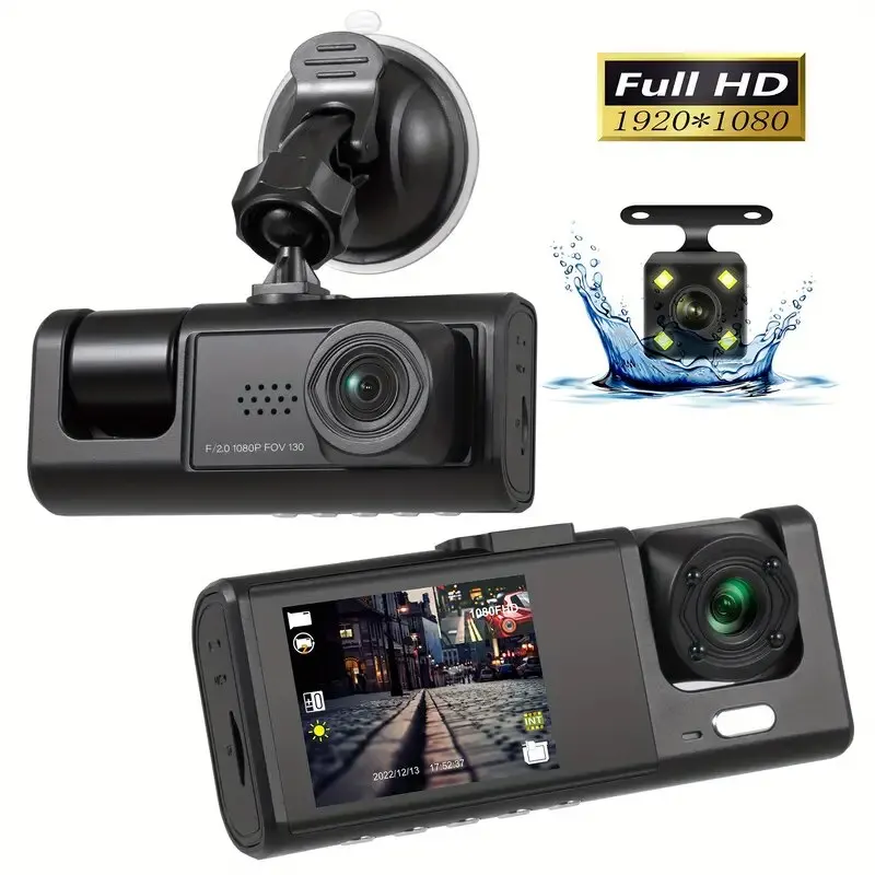 3 Channel Car DVR HD 1080P 3-Lens Inside Vehicle Dash CamThree Way ...