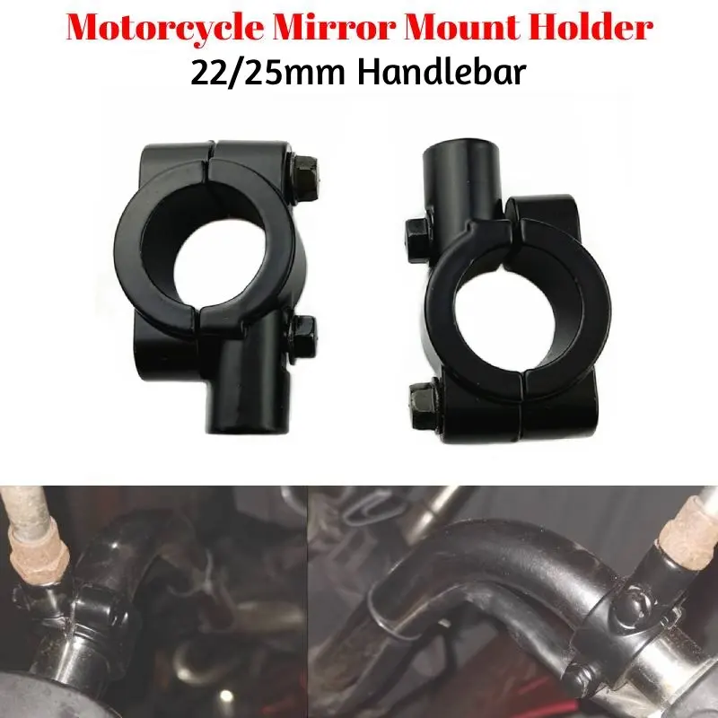 Motorcycle Mirrors Mount Holder Clamp 22/25mm Handlebar 8mm 10mm Thread ...