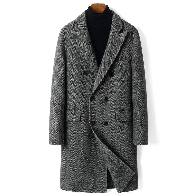 Winter-Jacket-Men-s-Pure-Wool-Coat-Double-Breasted-Herringbone-Long ...