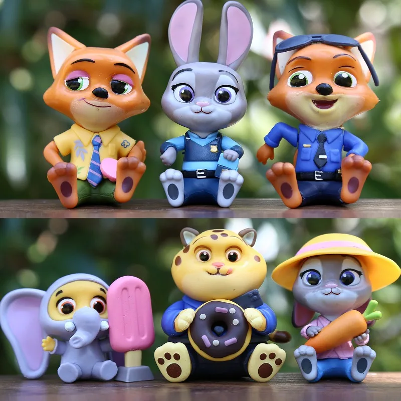 Disney 6 Pcs Zootopia Judy Nick Flash Finnick Chief Bogo Action Figure ...