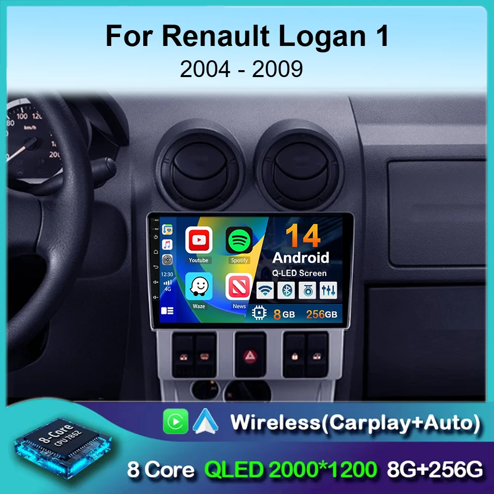 Android 14 Carplay Auto Wifi+4G DSP For Renault Logan L90 2004 2005 ...