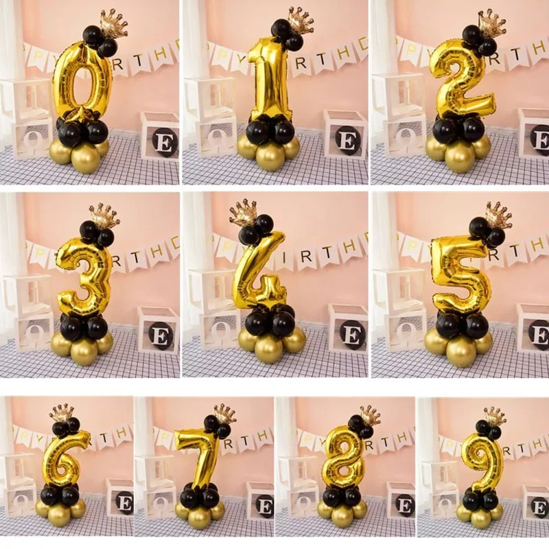 Chrome-Gold-Black-32inch-Number-Foil-Column-Balloons-Happy-Birthday ...