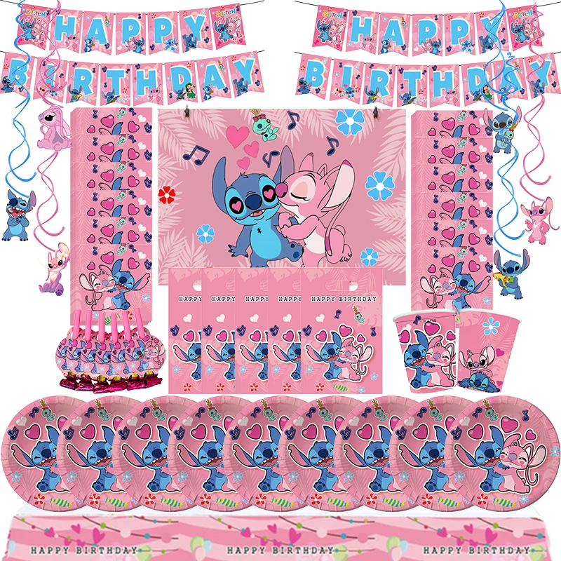 Disney-Stitch-Theme-Birthday-Party-Decoration-Tableware-Set-Pink-Lilo ...