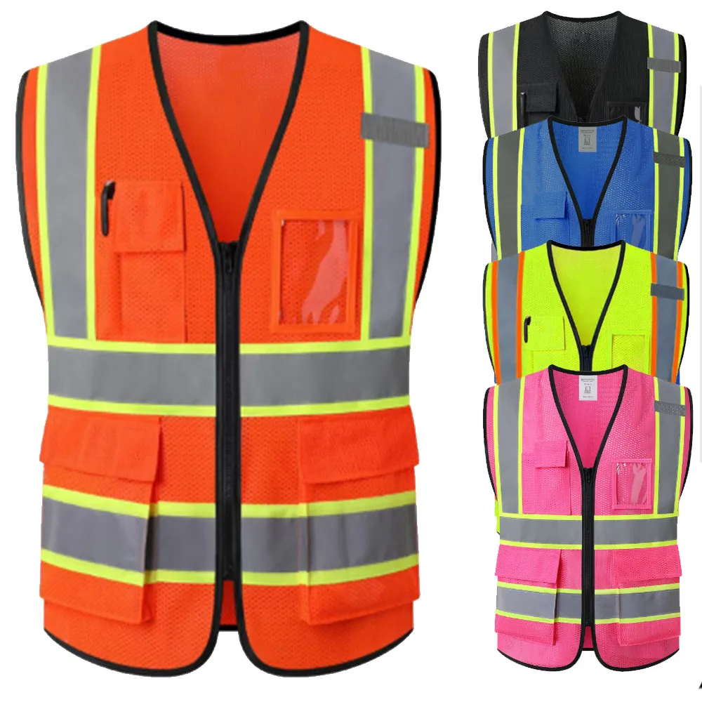 Summer Unisex Mesh Vest with Pockets and Zipper Road Construction ...