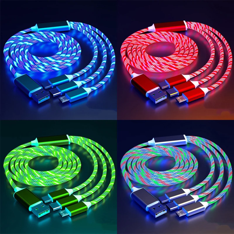Glowing-LED-3-IN-1-Cable-For-Samsung-Xiaomi-iPhone-Flowing-Streamer ...