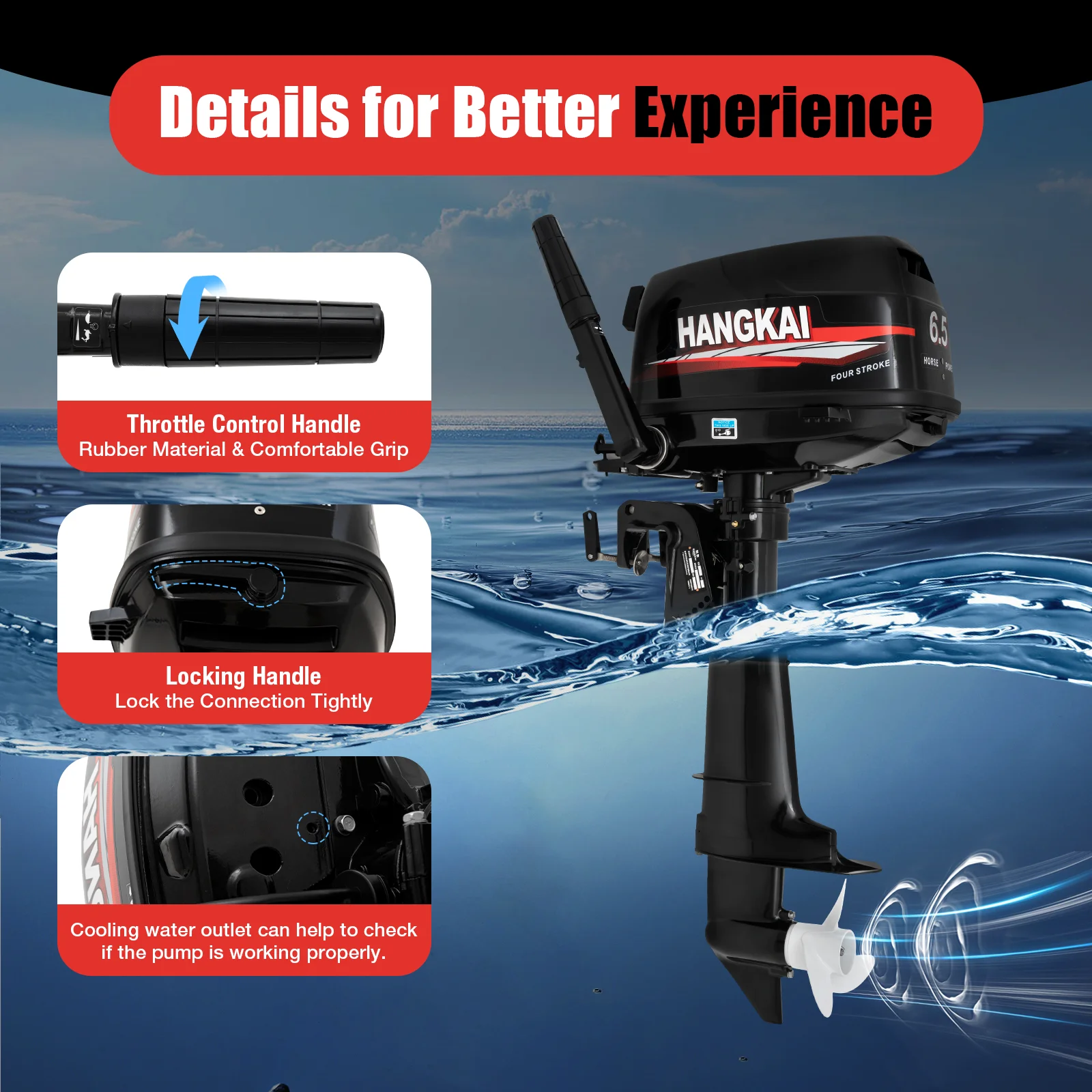 6.5HP 4 Stroke 123CC Outboard Motor Fishing Boat Engine With Fuel Tank ...