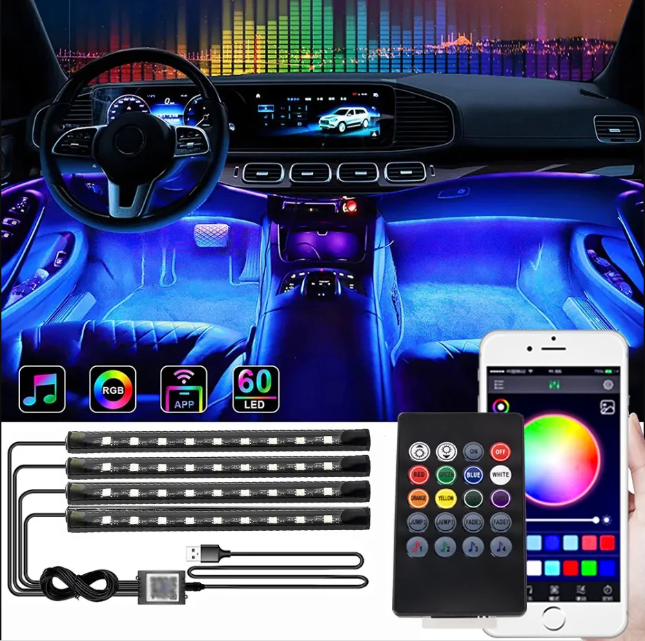LED-Car-Foot-Light-Ambient-Lamp-With-USB-Wireless-Remote-Music-Control ...