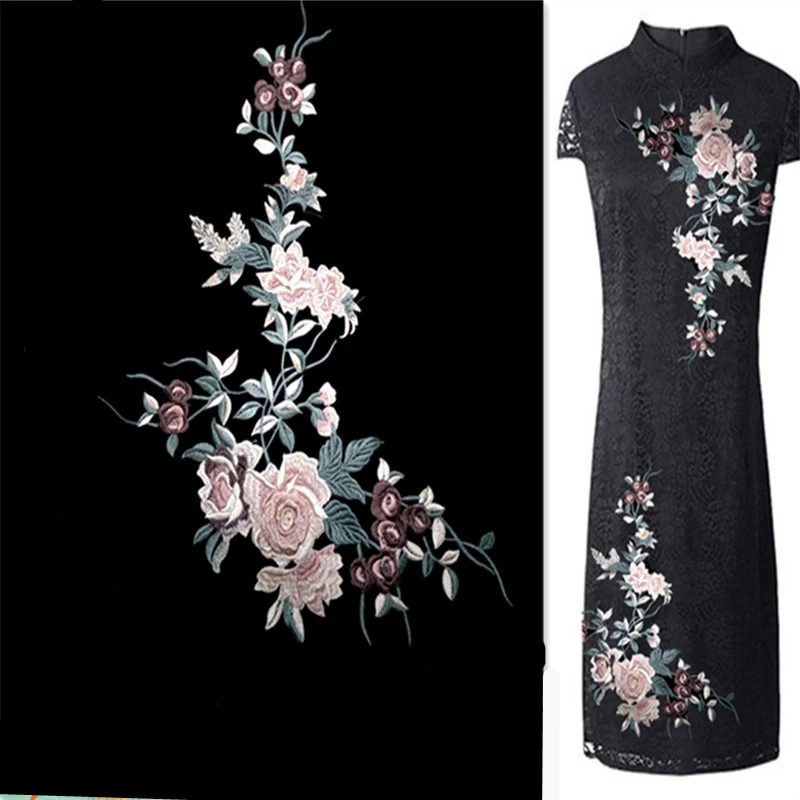 1 Piece Pink Green Flower Embroidery Patch Repair For Clothing Clothes ...