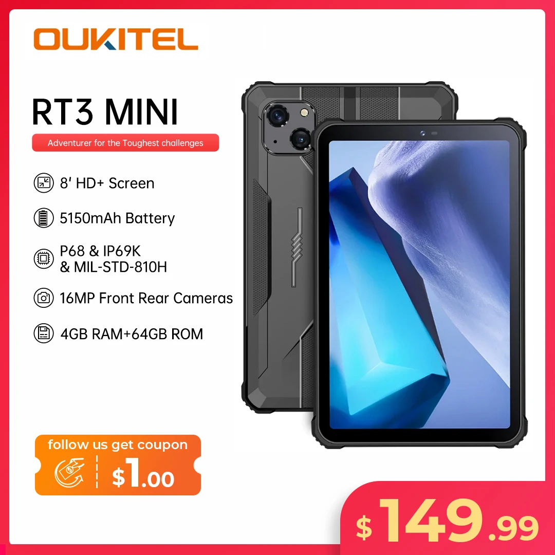 Oukitel-RT3-Mini-Rugged-Tablet-8-Inch-HD-5150-mAh-4GB-64GB-Android-12 ...