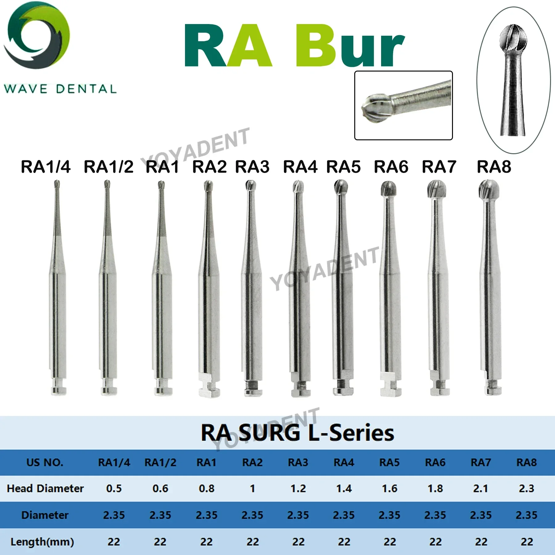 WAVE Dental Bur Tungsten Carbide Burs Round Head Dentistry Drill For ...