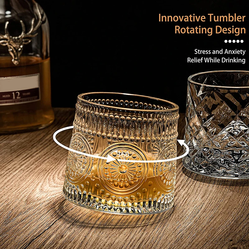 Rotating Whisky Glass, Whiskey/scotch/bourbon Crystal Tumbler, Crystal ...