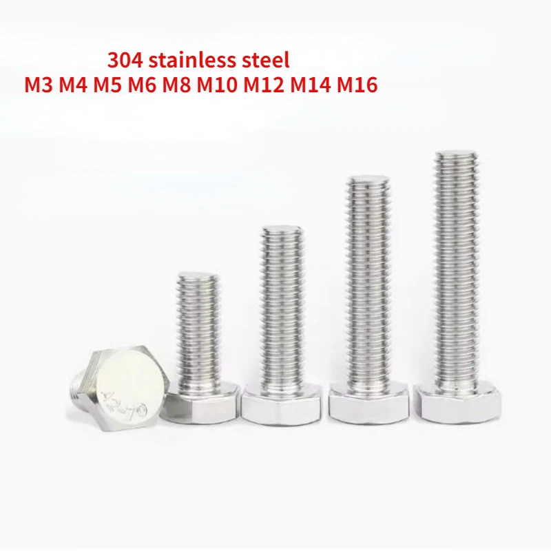 M3 figuré M5 M6 M8 M10 M12 M14 M16 A2-70 304 En Acier Inoxydable DIN933 Tête Hexagonale ...