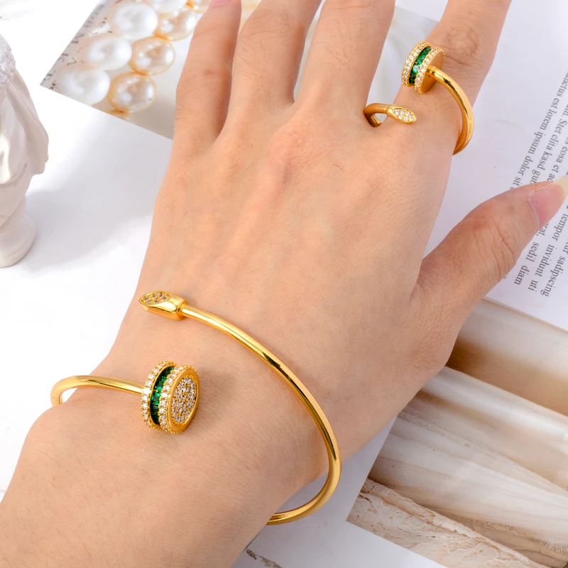 Sunny Jewelry Sets Snake Screw Bracelet Ring Colorful Zircon Open ...
