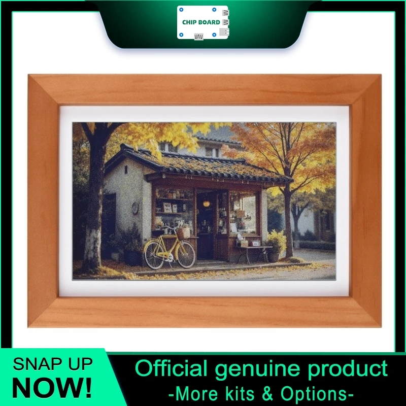 E6 Technology 7.3" Full-Color E-Ink Display with Wooden Photo Frame ...